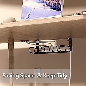 SLLFLY Under Desk Cable Management Tray,Wire Management Tray, Desk Organizers and Storage,No Drill Steel Desk Cable Organizers,Desk Cable Management,Cord Management,Under Desk Organizer(Black)
