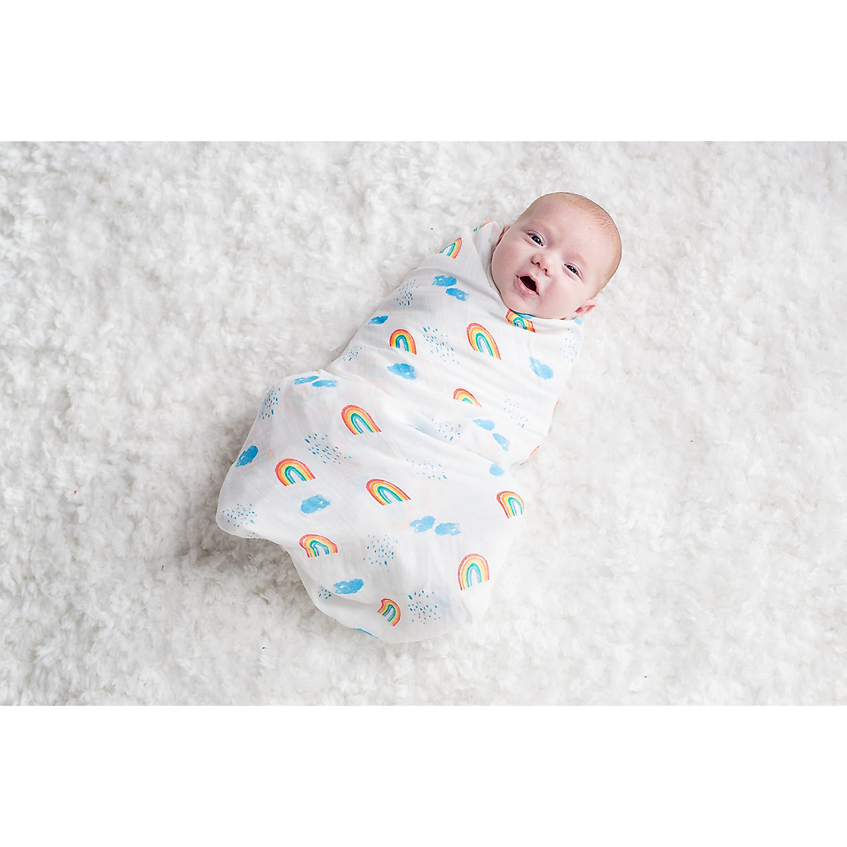 Lulujo Baby Swaddle Blanket| Unisex Softest 100% Cotton Muslin Swaddle Blanket| Neutral Receiving Blanket for Girls & Boys | 47in x 47in Rainbow Sky