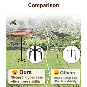 Garbuildman Upgraded 5-Prong Base Bird Bath with Metal Stake, Detachable Decoration Bowl Spa & Freestanding Birdfeeder for Outdoor Garden, Oval Style, Brown