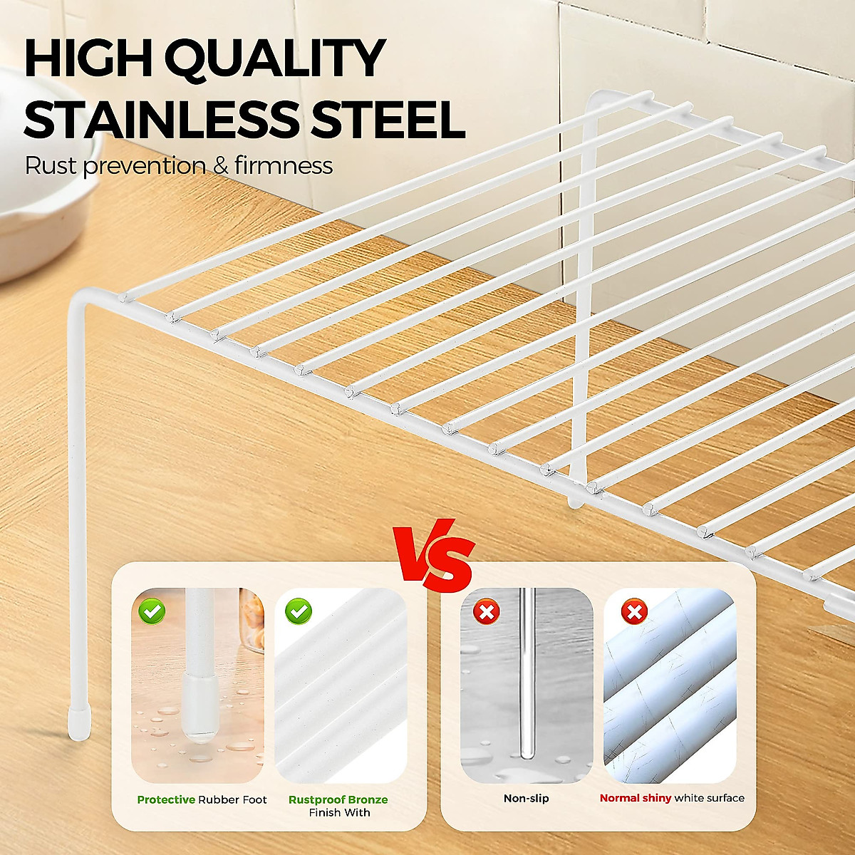 Ravinte 1 Pack Freezer Shelf Organizer, Expandable Cabinet Storage Shelf with Rustproof Metal Wire, Adjustable Kitchen Cabinet Organizer Spice Rack for Frige, Pantry, Cupboard, Countertop - White