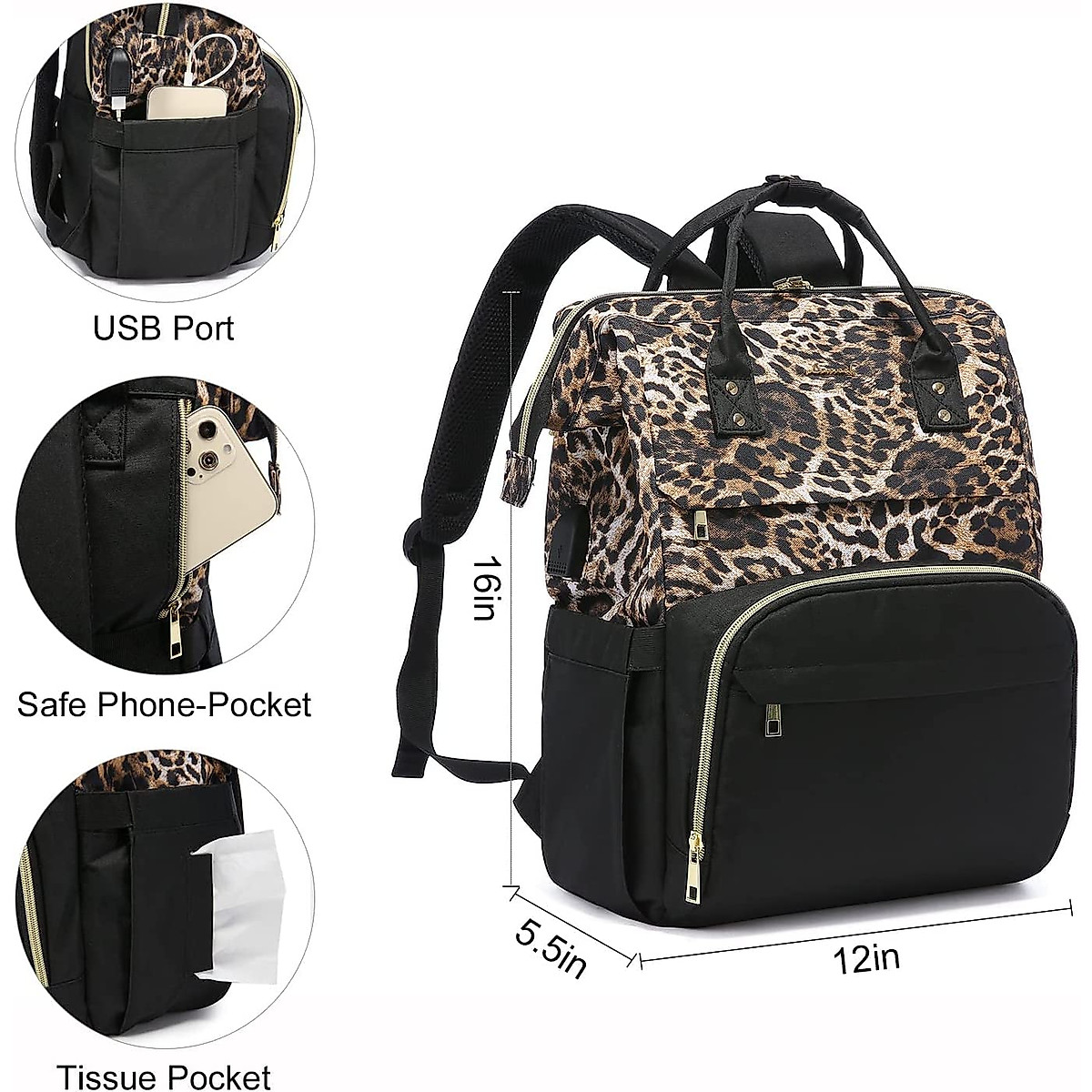 LOVEVOOK College Laptop Backpack, 15.6 Inch Travel Backpack for College, Waterproof Work Backpack Woman for Teacher Nurse Anti-theft Travel Back Pack, Gifts for Women, Leopard