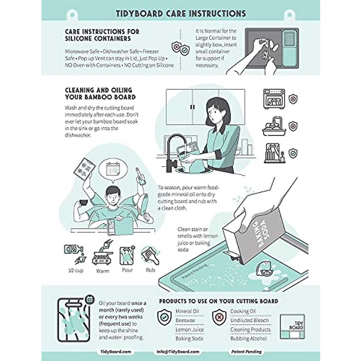 TidyBoard Meal Prep System - Bamboo Cutting Board - The Quick & Easy Meal Prep Solution, Teal