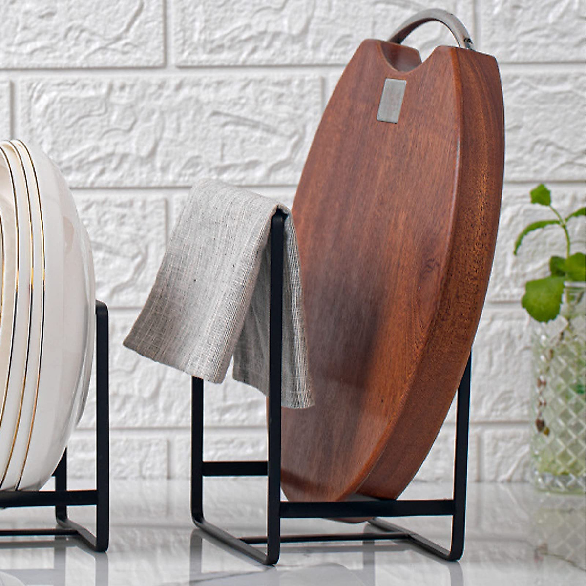 Klyuqoz Plate Organizer for Cabinet, 2Pack Metal Plate Holders,Plate Racks for Kitchen Cabinets, For Pantry, Shelves, Frying Pans, Lids, Cutting Boards, Vertical Or Horizontal Placement (Black)