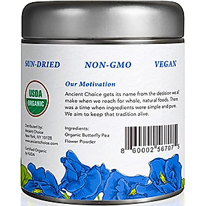 Ancient Choice - Blue Matcha (50 grams) | USDA Organic | Butterfly Pea Flower Powder Tea | Medium Grind | Sun-dried in Thailand | Non-GMO | No Plastic | Non-Plastic Packaging | Gourmet Superfood