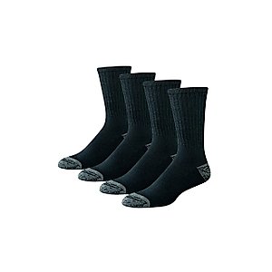 Amazon Essentials Men's Cotton Cushioned Performance Work Crew Sock, 4 Pairs, Black, 12-14