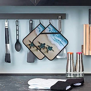 Watercolor Turtles on The Beach Pot Holders for Kitchen,Heat Resistant Pot Holders Sets Oven Hot Pads Terry Cloth Pot Holders for Cooking Baking 2Pcs