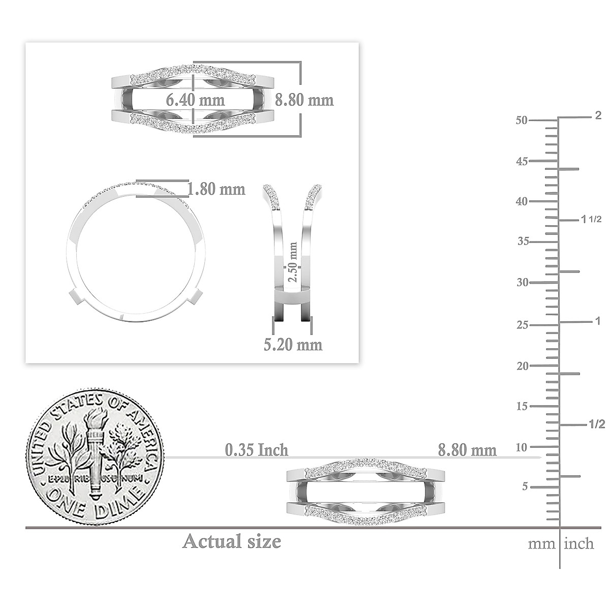Dazzlingrock Collection Round White Diamond Contour Enhancer Stackable Guard Wedding Ring Band for Women in 925 Sterling Silver Size 7