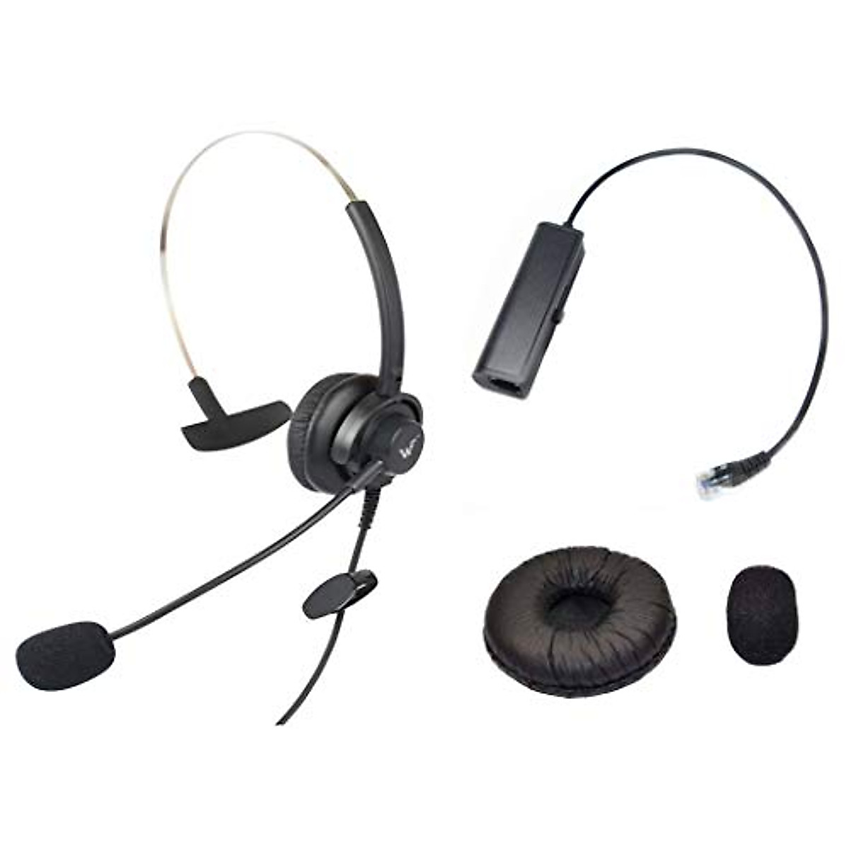 Call Center Hands-Free RJ9 Headset Headphone Monaural Mic Mircrophone Noice Cancelling + Extra Cushions for Avaya Nortel Nt Yealink Ge Emerson Viop POE NEC Mitel Office Desktop IP Telephone Phone