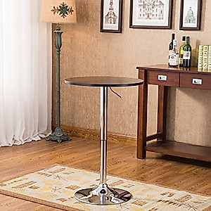 Roundhill Furniture Adjustable Height Wood and Chrome Metal Bar Table, Black