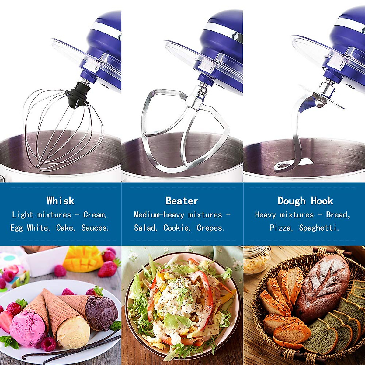 Aucma Stand Mixer,7.4QT 6-Speed Tilt-Head Food Mixer, Electric Kitchen Mixer with Dough Hook, Wire Whip & Beater