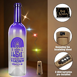 Purple Lighted Wine Bottle with Cork, Birthday Party Decorations, Teacher Gifts, Battery Operated LED Silver Wire Mini Fairy Lights with Liquor Bottles for DIY Home Decorations for Holidays, Festivals