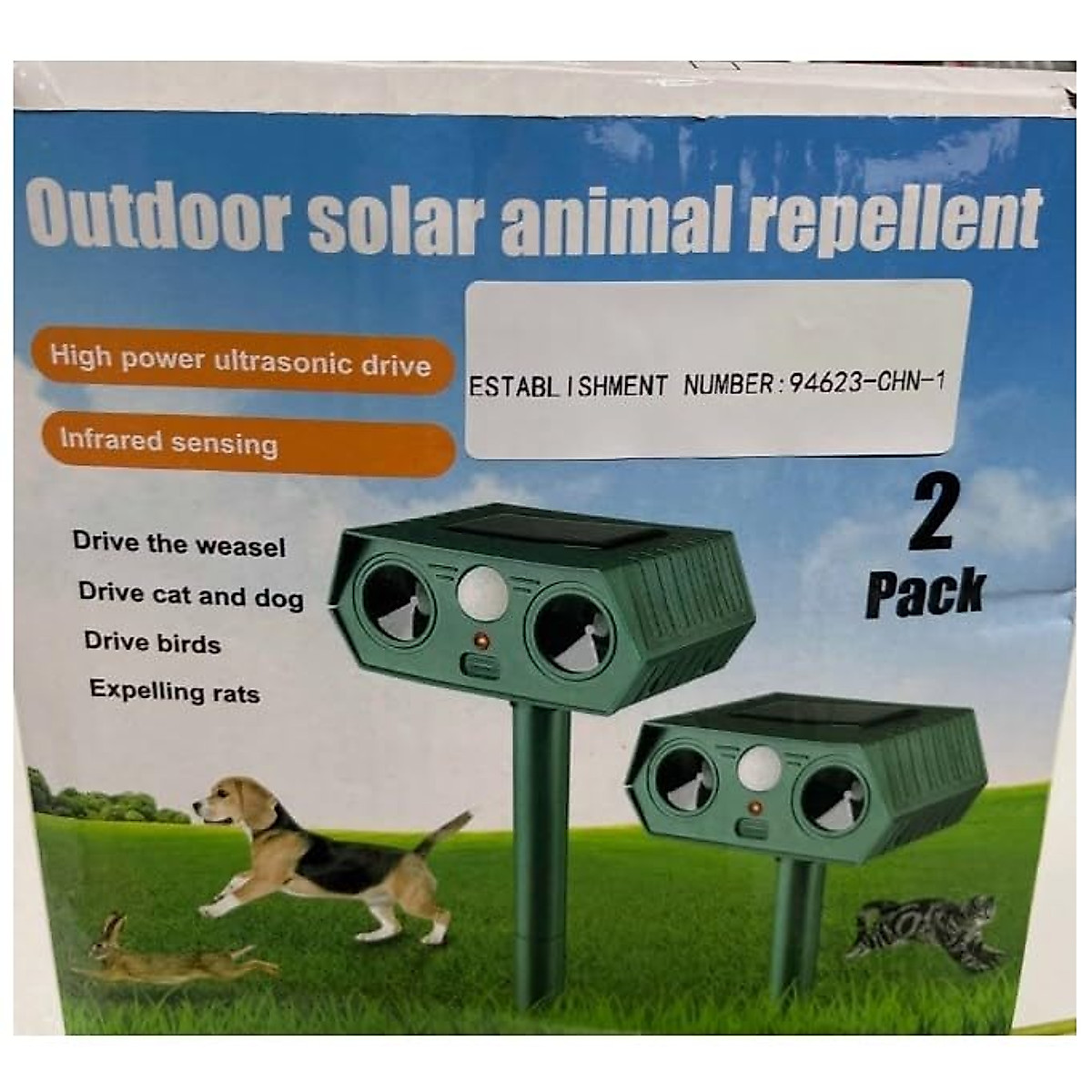2024 Solar Powered Animal Repellent Ultrasonic Raccoon Deterrent with PIR Motion Sensor for Yard, Waterproof Cat Repellent Deer Repellent Devices for Cat Dog Deer Rabbit Skunk Squirrel Coyote, 4 Pack