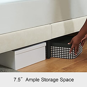 Molblly Queen Bed Frame Upholstered Platform with Headboard and Strong Wooden Slats,Non-Slip and Noise-Free,No Box Spring Needed, Easy Assembly,Light Beige