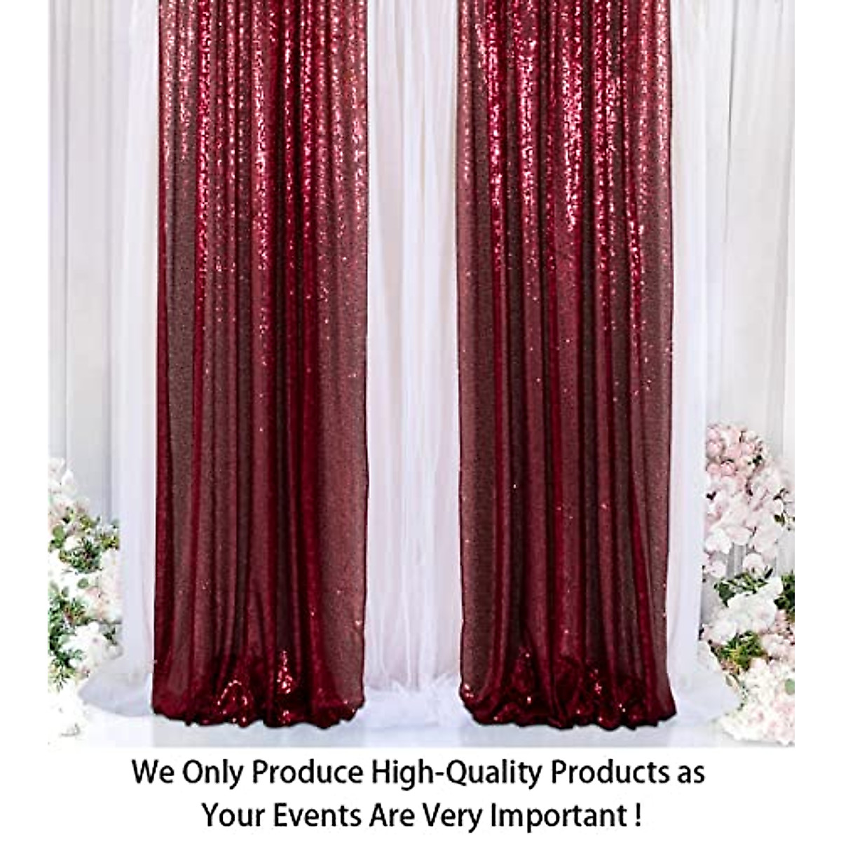 ShinyBeauty Sparkle Backdrop Curtain Burgundy 2 Panels Set Sequin Photo Backdrop Wine 2FTx8FT Sequin Backdrop Curtain Pack of 2-1220S