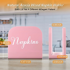 Pink Napkin Holder for Table - ALELION Wooden Napkin Holders for Kitchen - Pink Kitchen Decor and Accessories for Dining Room Table Decor - Wood Napkin Dispenser
