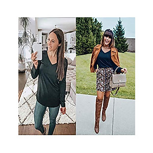 Tobrief Womens Loose Casual Long Sleeve V-neck T Shirt Tunic Tops for Leggings (S, Black-1)