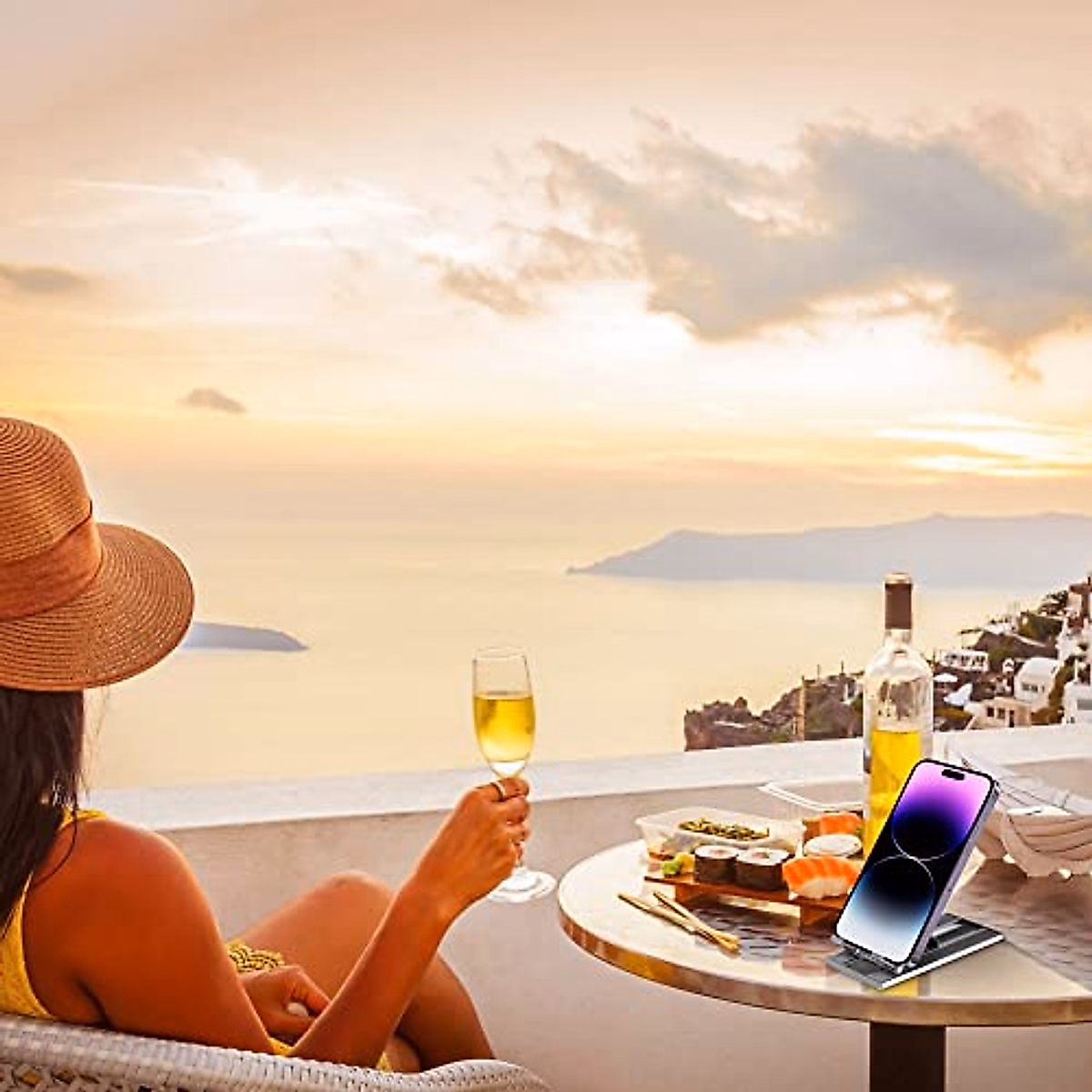 GTIPPOR Cell Phone Stand for Desk - Height Adjustable Holder Stand, Folds Flat Portable for Travel, Office Desk Accessories, Gifts for Women Men