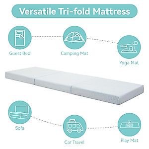 Hush Hutting Folding Mattress, 4 inch Memory Form Portable Trifold Mattress Topper with Washable Cover, Non-Slip Bottom Camping Guest Bed, Play Mat, Single Size - 75"x25"x4"