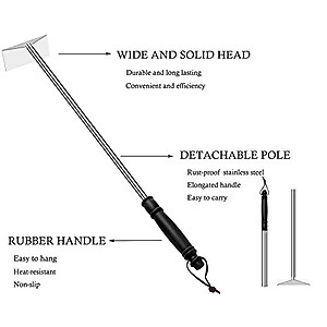 POLIGO Charcoal Grill Ash Rake Hoe for Fireplace Wood Stove Pizza Oven, Stainless Steel BBQ Cleaner Poker Scraper, Elongated Cleaning Tool Accessories for Smoker, Ceramic, Kamado, Vision Grills