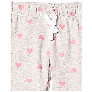 Amazon Essentials Baby Girls' Cotton Pull-On Pants, Pack of 4, Grey Hearts/Light Pink/Navy/Pink, 24 Months