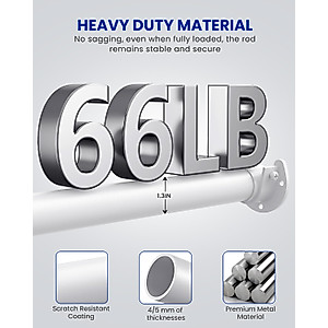 Closet Rods for Hanging Clothes, 17 to 99 Inches Stepless Adjustable Metal Closet Rod, 1.3 Inches Heavy Duty Clothes Hanging Rod for Closet Wardrobes Laundry RV