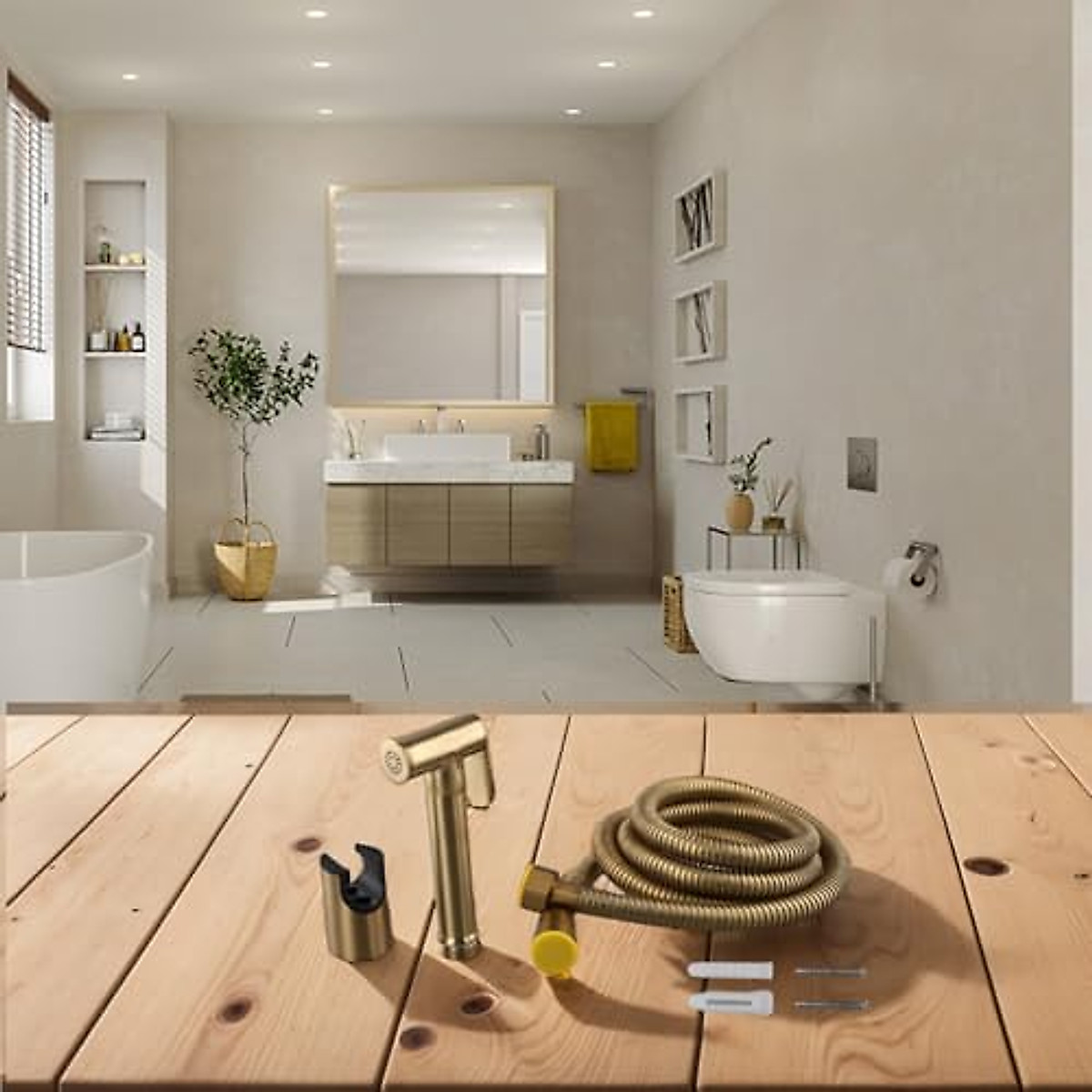 Handheld Bidet Sprayer For Toilet, Stainless Steel Cloth Diaper Spraying Kit, Bathroom Toilet Bidet Attachment Set Brushed Gold Brass Toilet Bidet Spray Set