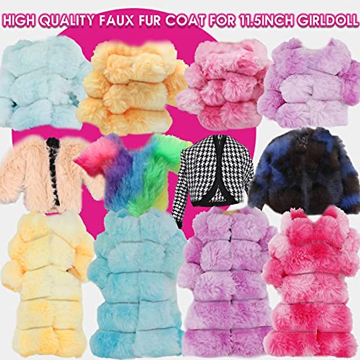 ZTWEDEN Doll Clothes Fur Winter Coat Jacket Set for 30cm Girl Doll, 11.5 inches Fashion Doll Dress Tops Trousers Skirts T-Shirt Hat Outfit for 11.5'' Girl Doll for Birthday