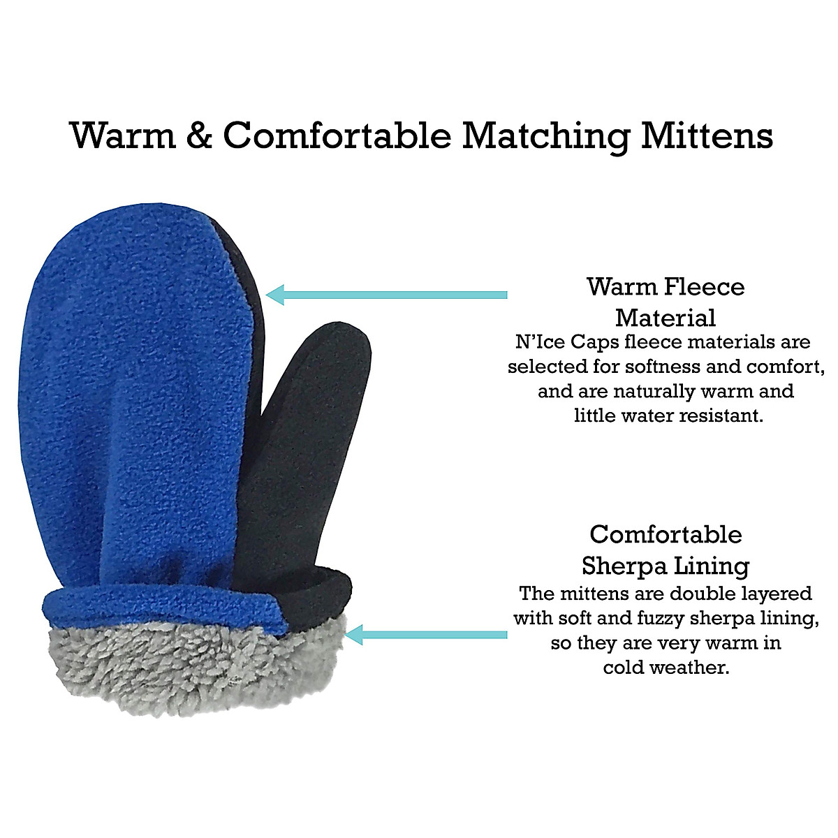 N'Ice Caps Toddler Baby Hat Mitten Set Boys Dino Fleece Gloves Warm Sherpa Lined (4-7 Years, Black/Royal/Neon Green Dino)