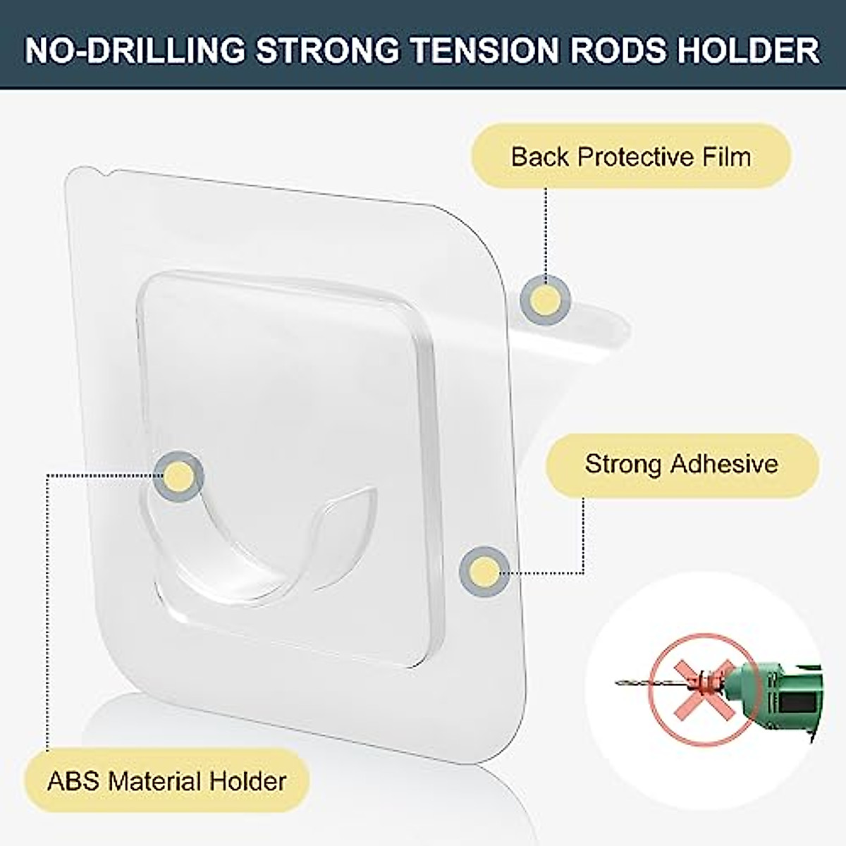 Adhesive Curtain Rod Holder, Goowin Tension Rod Holder, No Drilling Transparent Small Tension Rod Bracket (Only for Tension Rods Within 1" Diameter At Both Ends) (6 Pack)