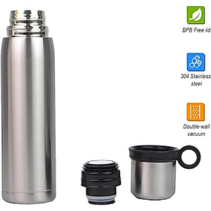 Thermo For Hot Drinks, (SILVER) 20 OZ, BPA-Free, Double Wall Insulated, 304 Stainless Steel Bottle, Vacuum Flask, For Coffee, Chocolate, Tea, Water