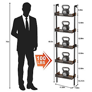 5-Tier Freestanding Wine Racks: 50 Bottles Wine Rack Shelf Wall Mounted with Fences, Wines Bottle Holder Display Shelf, Liquor Storage for Kitchen, Dining Room, Bar, Wood, 17.28''L x 7.95''W x 68.5''H