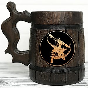 God of War Kratos Mug Ragnarok Wooden Beer Stein Gift Boyfriend Personalized Anniversary Christmas Birthday Gifts For Gamer Husband Custom Gamer Mug For Men Gift For Him Wooden Beer Tankard 17o K609