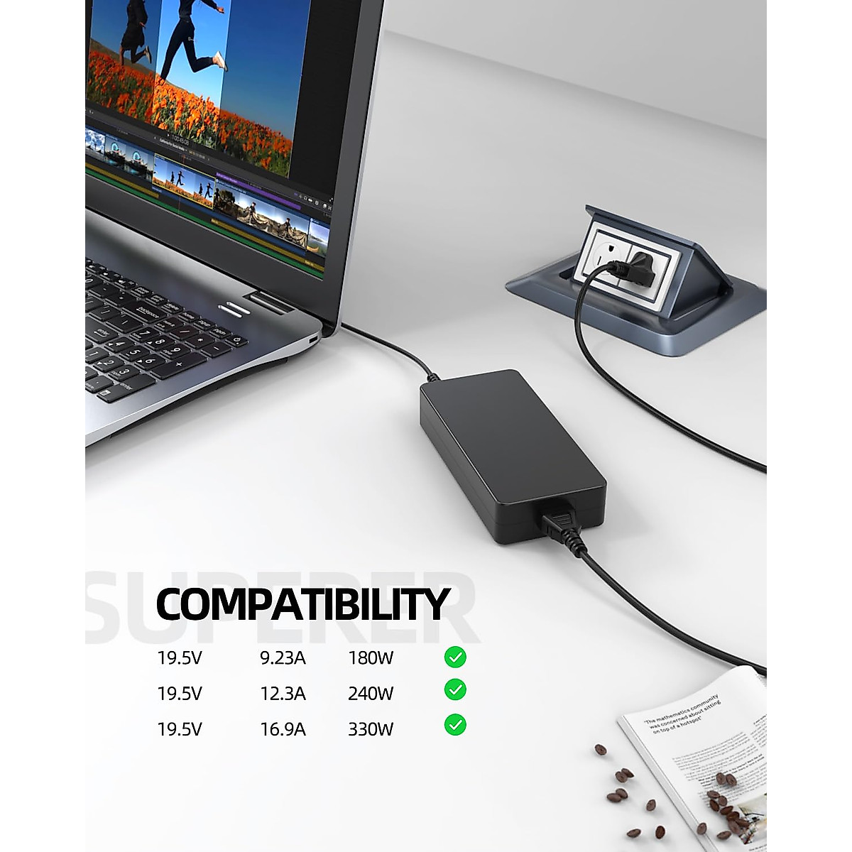 19.5V 16.9A 330W AC Adapter Power Supply Charger Fit for Dell Alienware X51 X51 R2, M18x M18x R1, R2, R3, DA330PM111 ADP-330AB B XM3C3 331-2429 320-2269 Laptop Replacement Power Cord