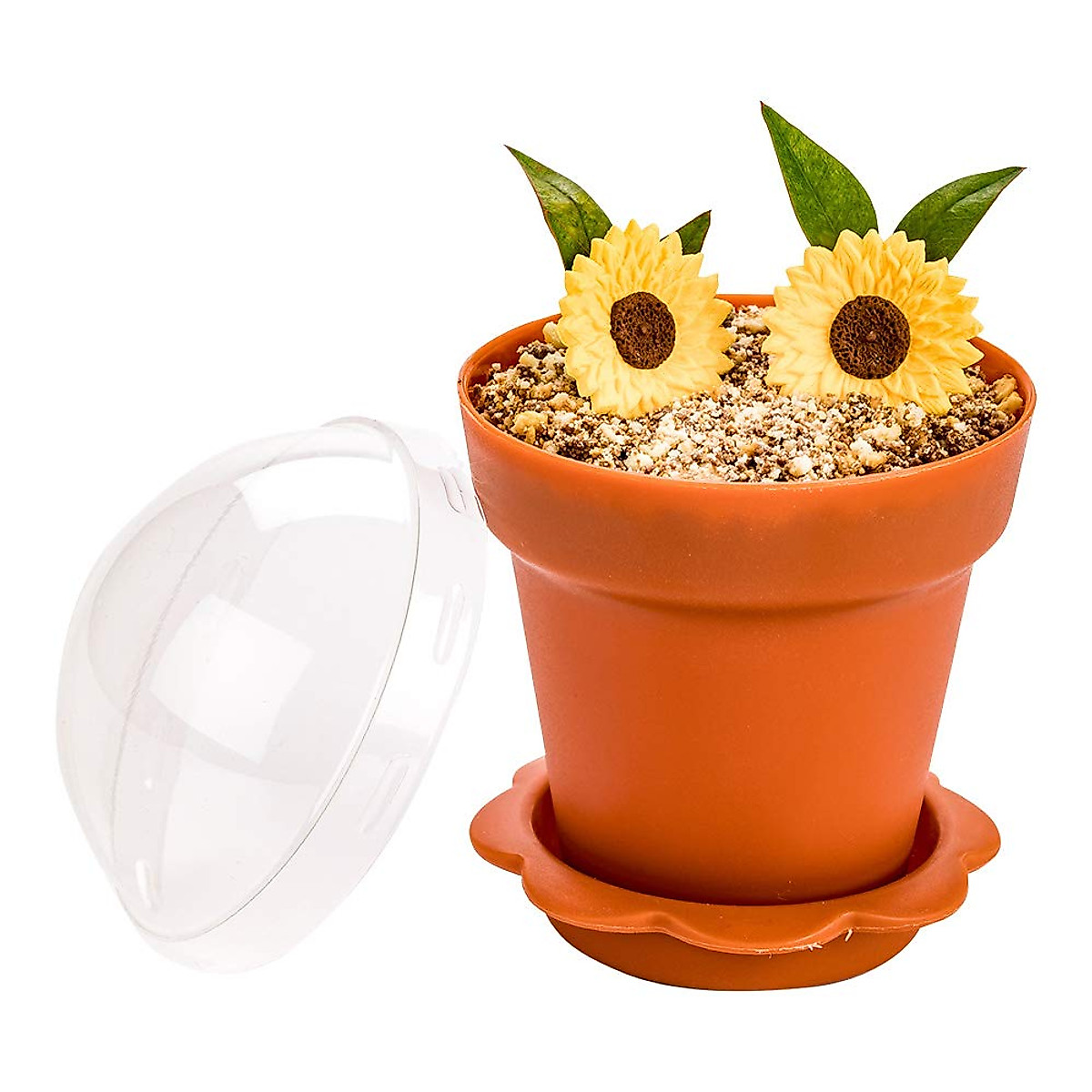 Restaurantware 6 Ounce Cupcake Flower Pots 100 Disposable Dessert Flower Pots - Lids Included With Removable Saucer Base Brown Plastic Cupcake Pot Holders For Cake Puddings And Desserts
