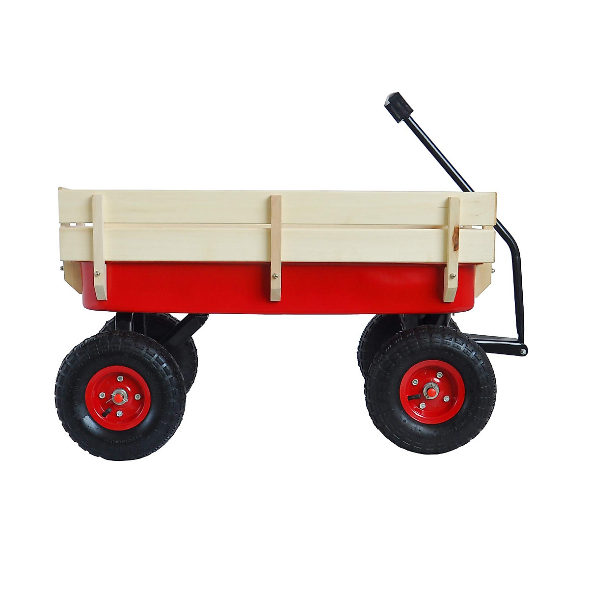 Knocbel Utility Wagon All Terrain Rolling Cart with 24.8" Pulling Handle, Removable Wood Panel, Steel Frame & Pneumatic Tires on 10" Wheels for Shopping Outdoor Patio Garden Beach (Red)