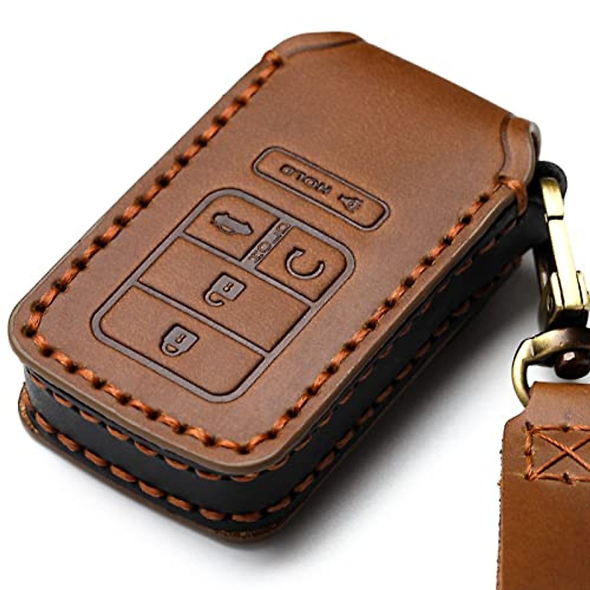 ZiHafate Leather Car Key Fob Cover Compatible with Honda Keyless Remote Control for Honda Accord Civic Crosstour CR-V CR-Z Fit HR-V Odyssey Pilot and More Models (C-Brown)