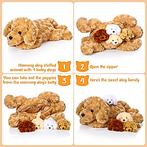 5 Pieces Dog Stuffed Animal Puppy Stuffed Animal 1 Big Mommy Dog with 4 Mini Baby Cute Soft Plush Dog Stuffed Dog with Puppies for Birthday Children's Party (Golden Retriever)