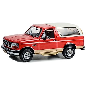 Greenlight 1994 Bronco Eddie Bauer Edition Electric Red Metallic and Tucson Bronze with White Top Artisan Collection 1/18 Diecast Model Car 19135
