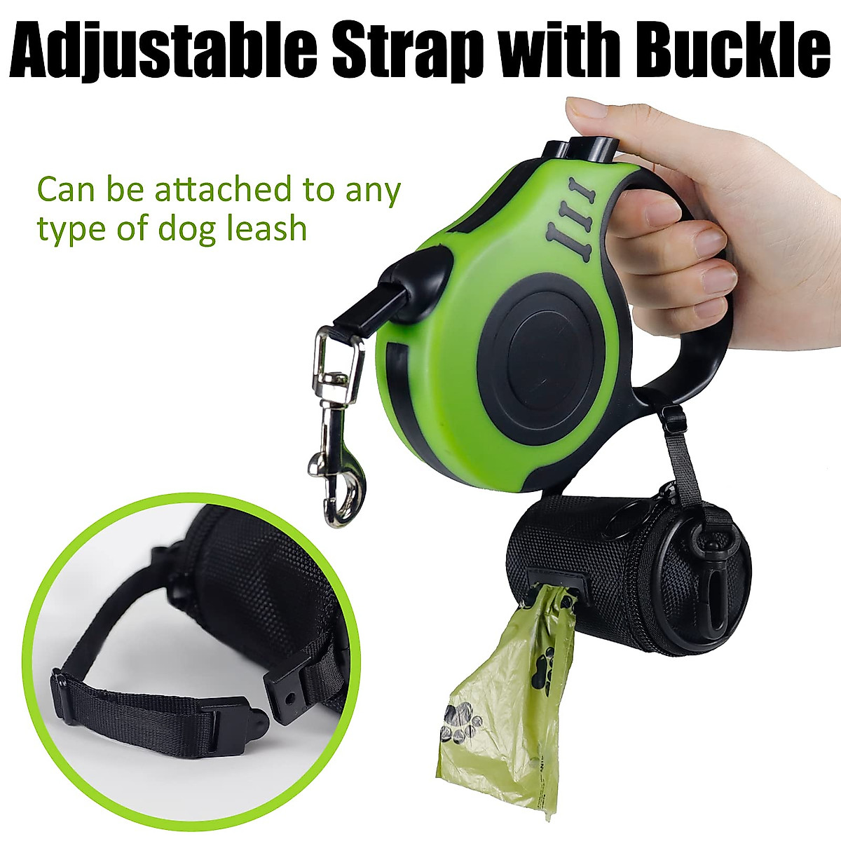 Aosbos Dog Poop Bag Holder for Leash, Dog Waste Bag Dispenser, Small Zipper Pouch with Adjustable Strap, Doggie Walking Accessories Outdoor, Black