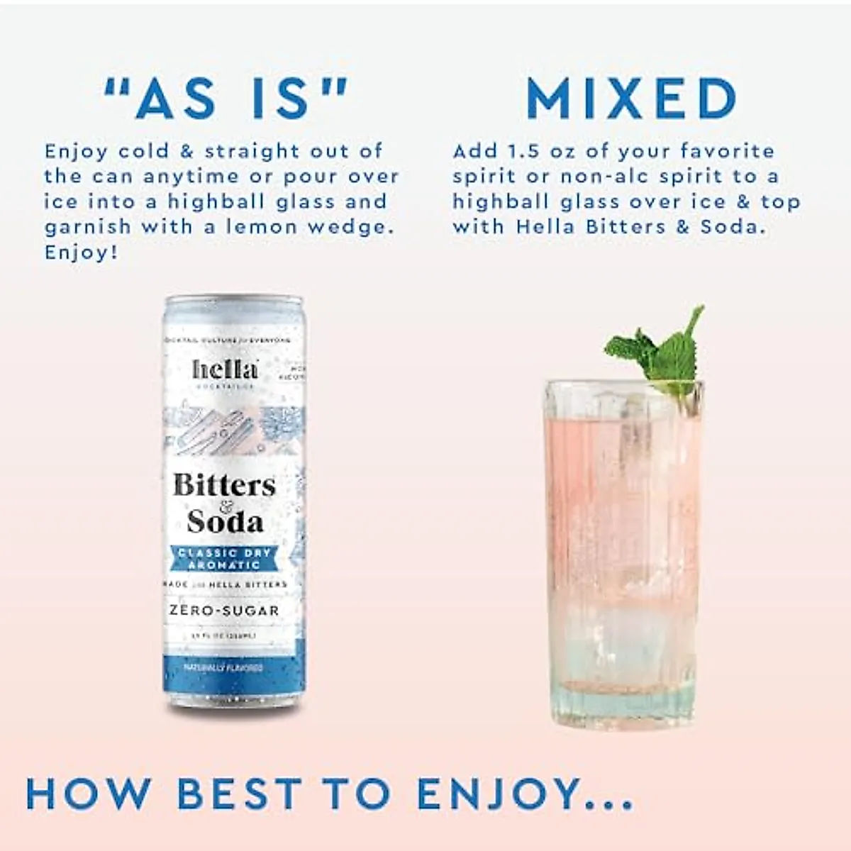 Hella Cocktail Co. Bitters & Soda Classic Dry Aromatic - 12oz Cans, 12 Pack I Aromatic, Botanical and Herbal Non-Alcoholic Drinks, Sugar-Free, Ready-to-Drink Mocktails