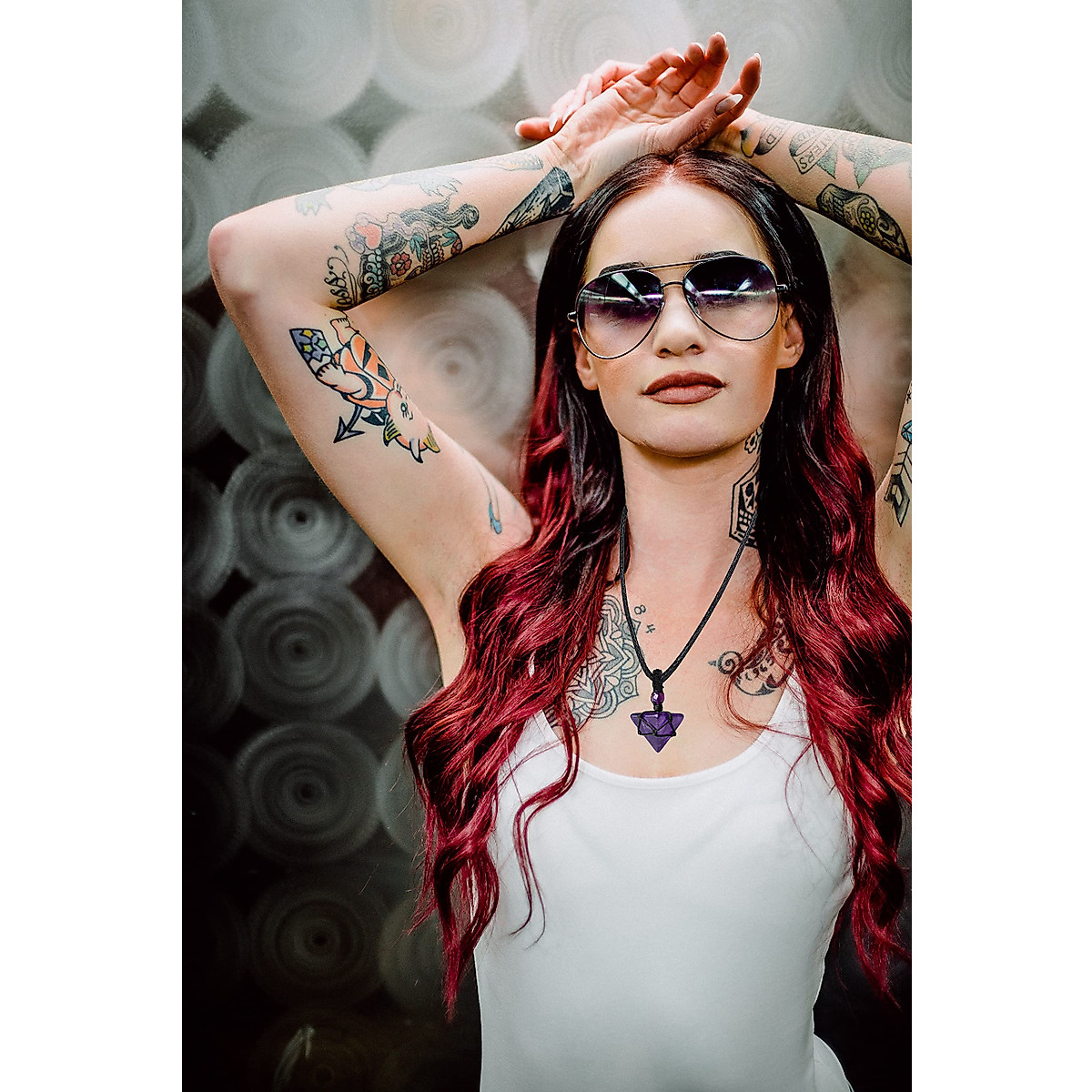 YATOJUZI Amethyst Healing Crystal Necklace Pointed Pendant Necklaces Adjustable Rope Natural Pyramid Gemstone Stone Necklace Reiki Quartz Jewelry for Women Men