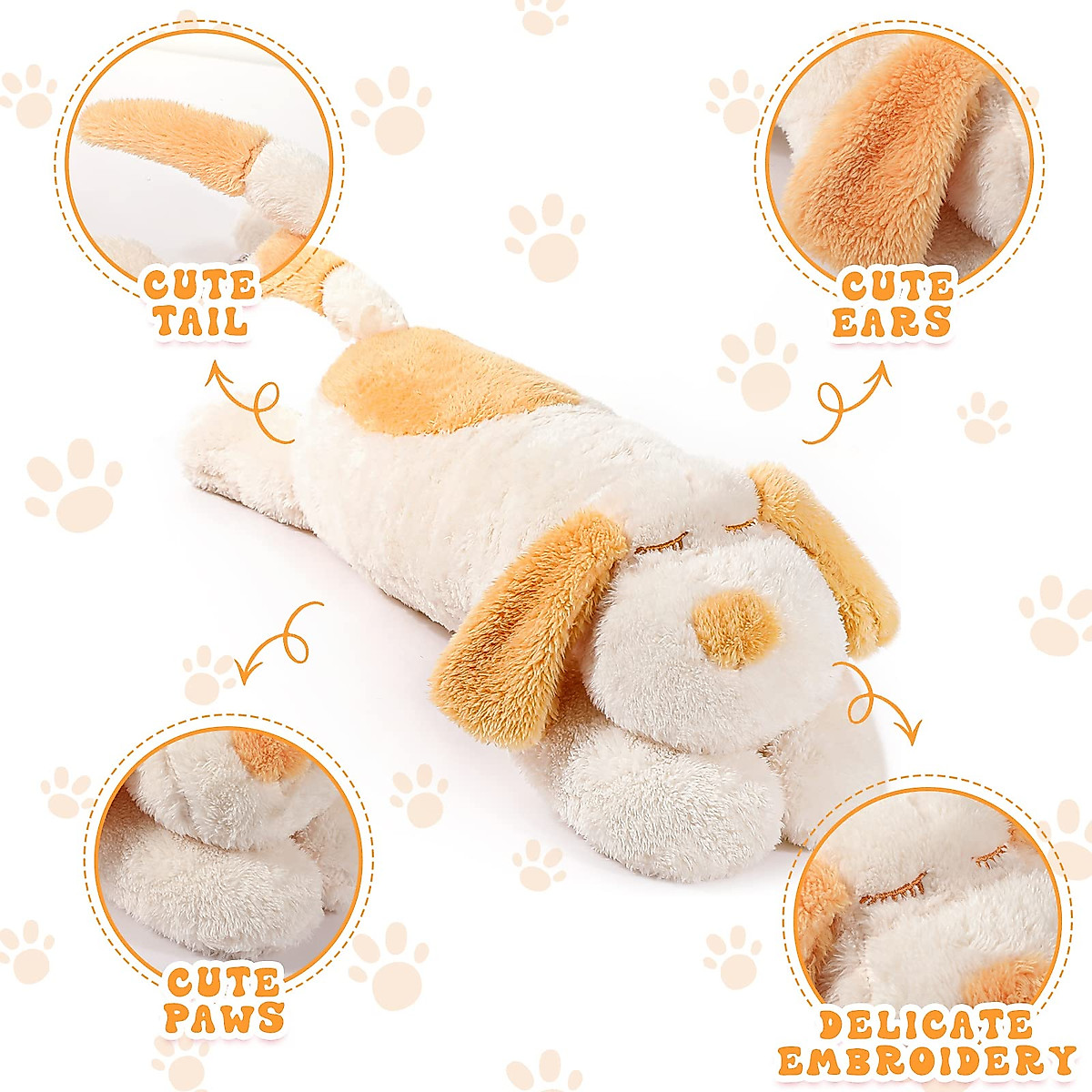 Queekay Dog Body Pillow Dog Stuffed Animals Plush Long Body Pillow for Dogs Large Sleeping Hugging Dog Pillow Christmas Birthday Gifts for Kids(23.6 Inch,Beige)