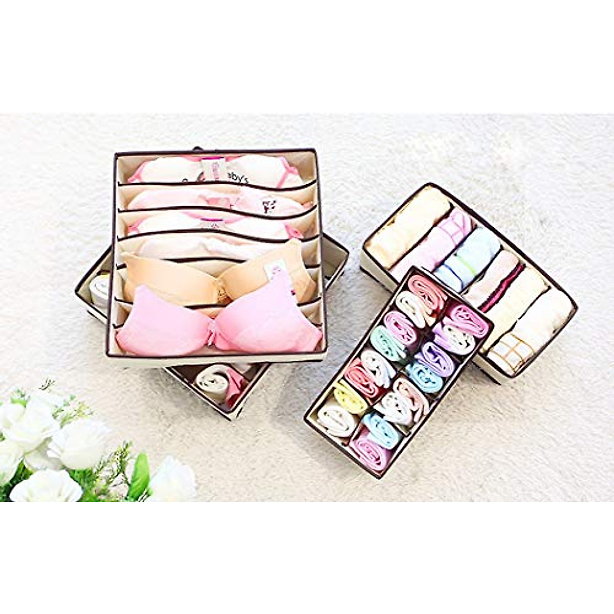 HOOPLE Foldable Organizers, Drawer Storage Boxes, Closet Organizer, Under Bed Organizer 4 Set Simple Houseware (White)