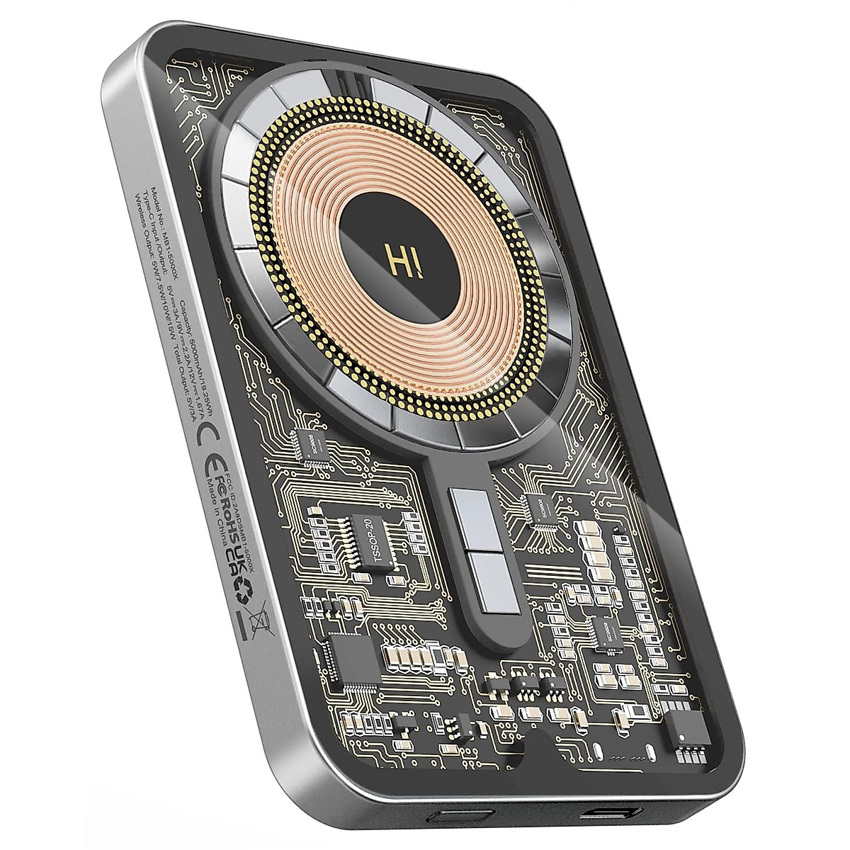 HINOVO 5000mAh Magnetic Wireless Power Bank, Transparent Portable Charger iPhone, Ultra Slim Battery Pack for Magsafe, Wireless Charger with 20W PD Fast Charge for iPhone 16/15/14/13/12 Series