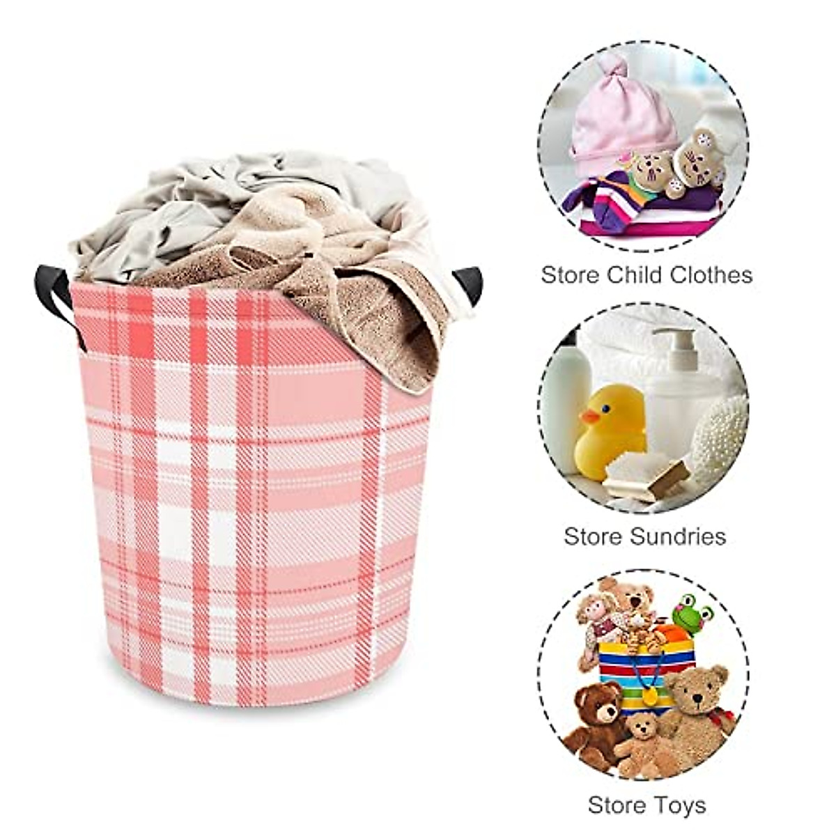 Tartan Plaid Backdrop Large Laundry Basket Hamper Bag Washing with Handles for College Dorm Portable