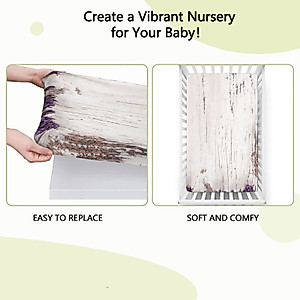 Rustic Wood Themed Fitted Crib Sheet,Standard Crib Mattress Fitted Sheet Soft and Breathable Bed Sheets-Baby Sheet for Boys Girls,28“ x52“,Purple Eggshell Pale Mauve Taupe