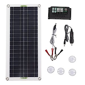 FOUF 30W Portable Solar Panel, 12V Off Grid Solar Panel Connector Kit and 30A Charge Controller for Car RV Marine Boat 12 Volt Battery, Solar Cell Solar Charger Kit for 12V Car RV Boat Marine Trailer