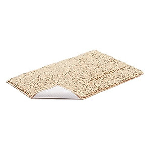 Spotgrowth Non-Slip Chenille Bath Mat for Bathroom Rugs 20 x32 Inches Extra Soft and Absorbent Microfiber Shag Rug,Machine Washable,Shower and Bath Room Floor Mats,Beige, (SP210717)