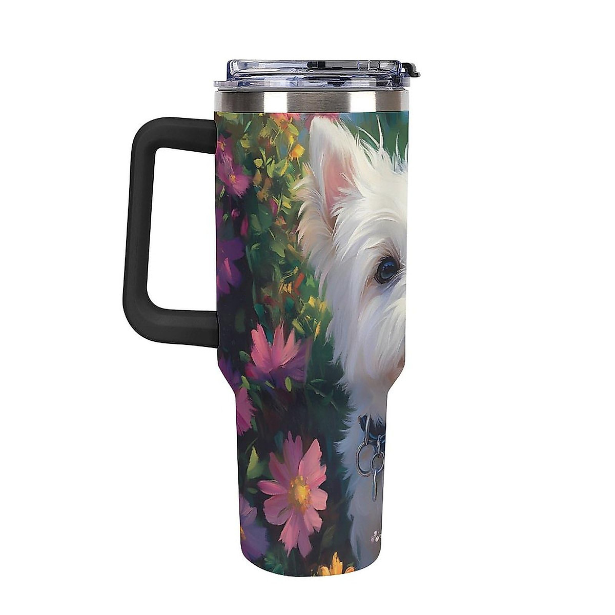 West Highland Terrier in The Garden 40oz Water Bottle Double Wall Insulated Tumbler with Handle Leakproof Travel Mug Black-style