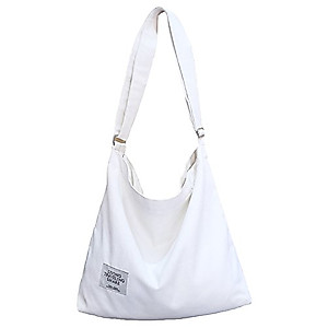 Covelin Women's Retro Large Size Canvas Shoulder Bag Hobo Crossbody Handbag Casual Tote White